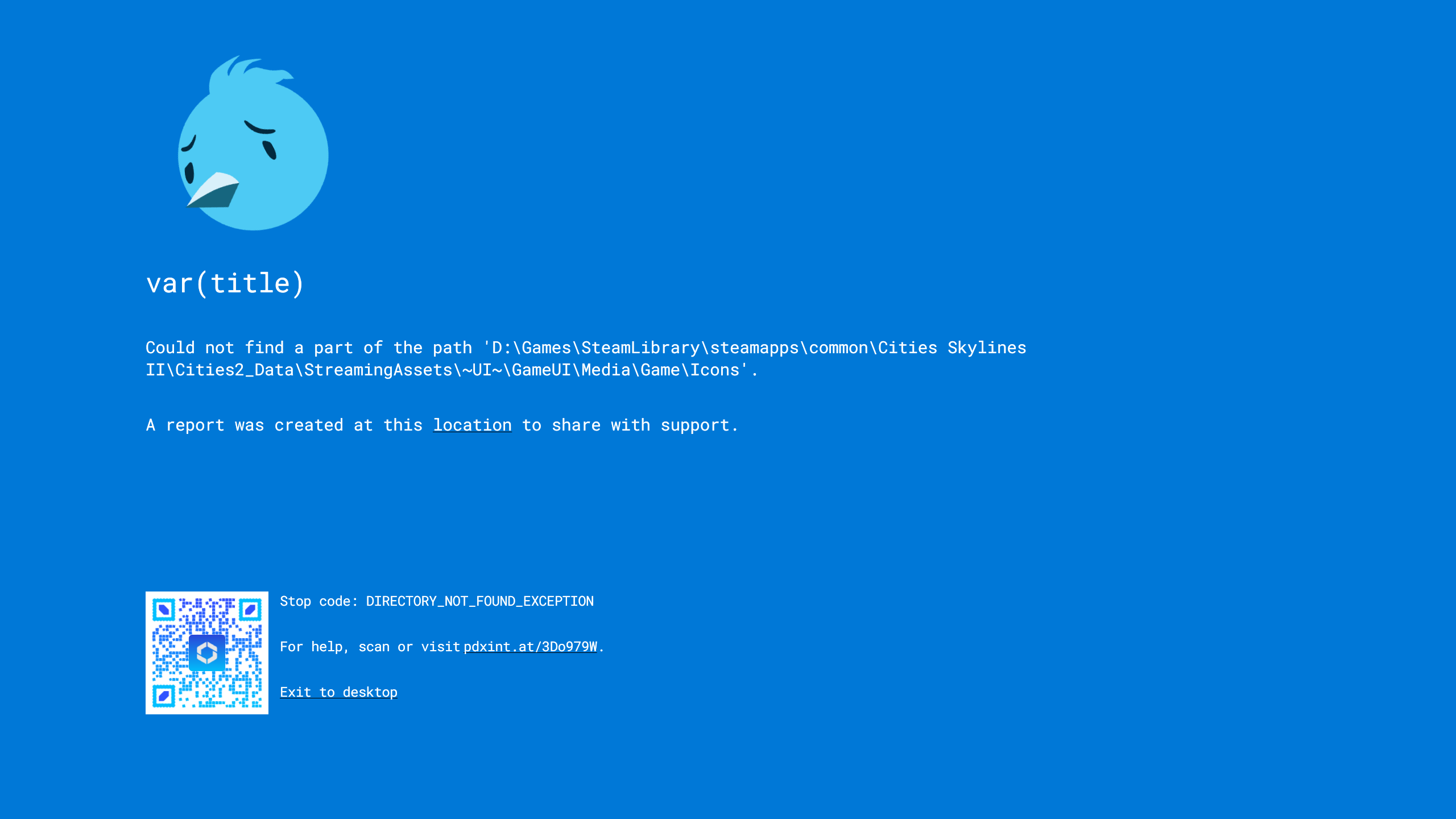 BSOD - DIRECTORY_NOT_FOUND_EXCEPTION | Paradox Interactive Forums